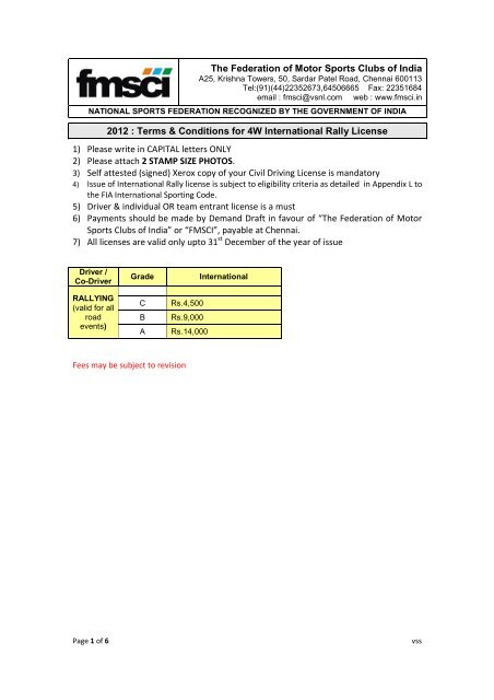 Rally Driver - International - The FMSCI
