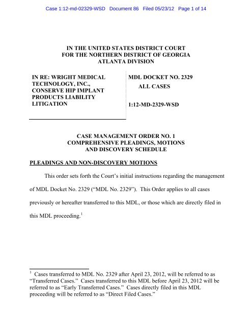 Case Management Order No. 1 - United States District Court for the ...