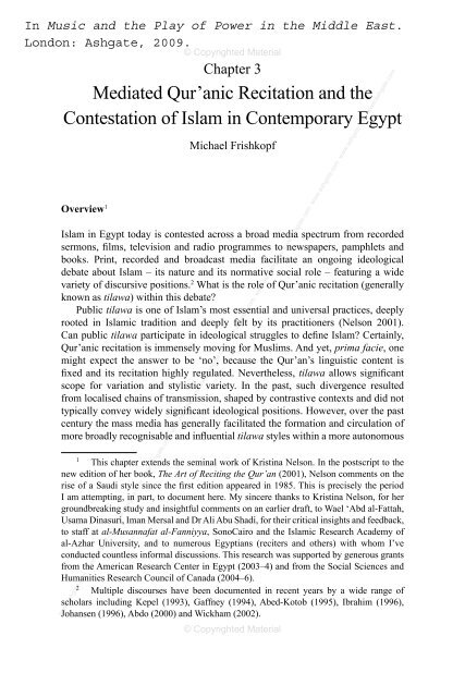 Mediated Qur'anic Recitation and the Contestation of Islam in ...
