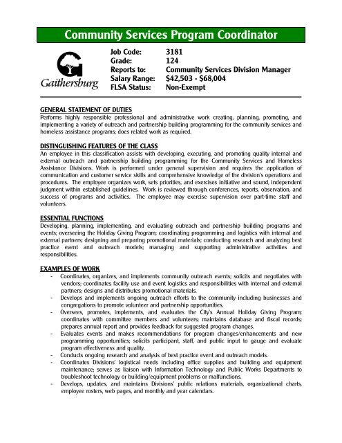 Community Services Program Coordinator - City of Gaithersburg