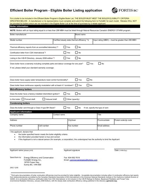 Eligible criteria & application form - FortisBC