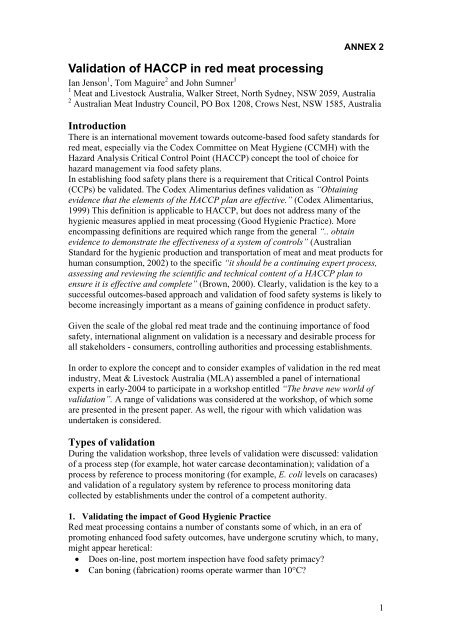 Validation of HACCP in red meat processing - Food Standards Agency