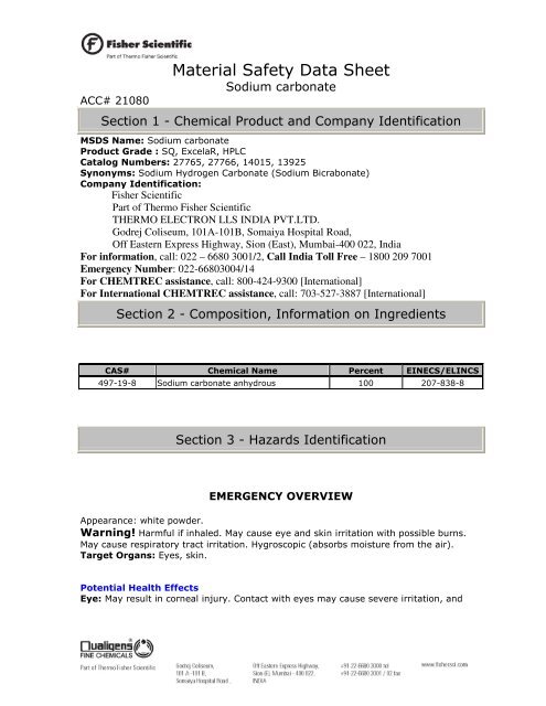 Material Safety Data Sheet - Fisher Scientific: Lab Equipment