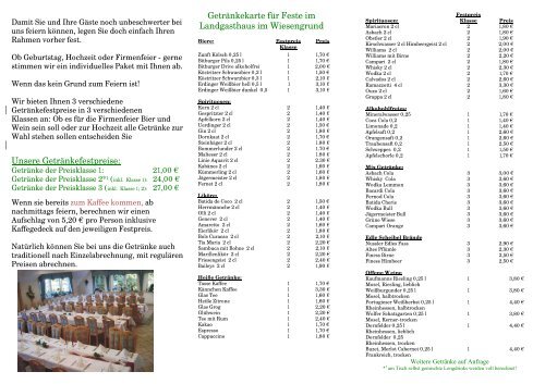 Unsere Getränkefestpreise: Getränkekarte für Feste im ...