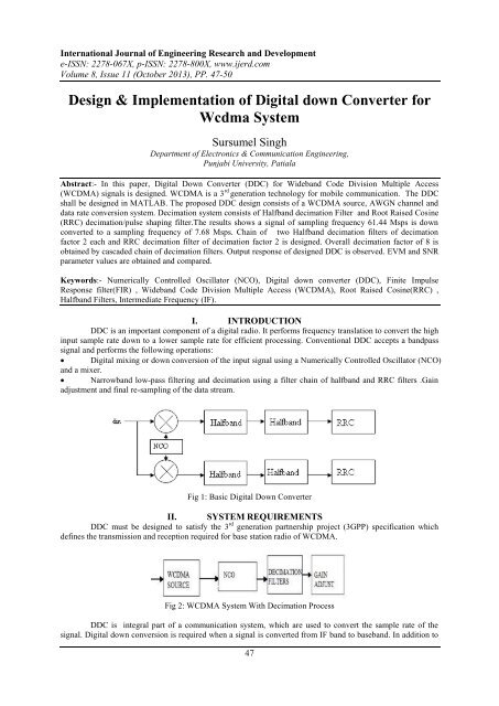 Design & Implementation of Digital down Converter for Wcdma System