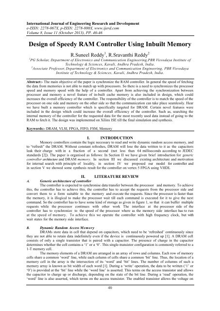 Design of Speedy RAM Controller Using Inbuilt Memory