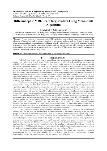 Diffeomorphic MRI-Brain Registration Using Mean-Shift Algorithm