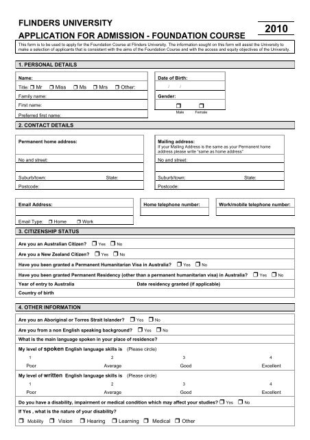 domestic student - admissions application forms template - Flinders ...