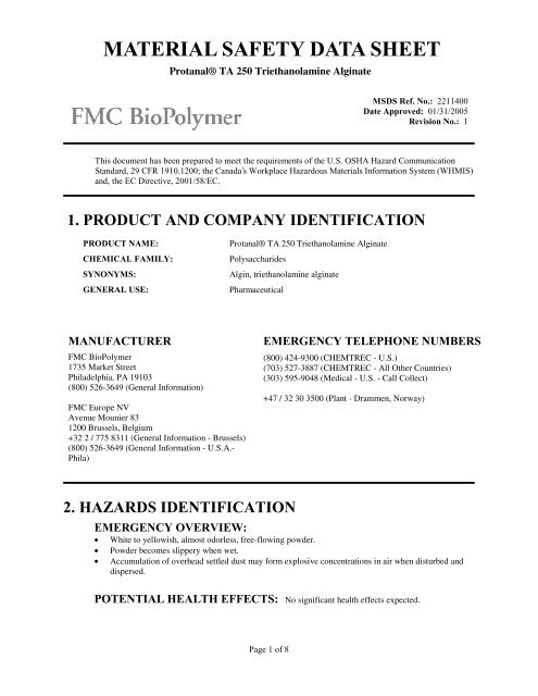 Protanal® TA 250 Triethanolamine Alginate - FMC Corporation