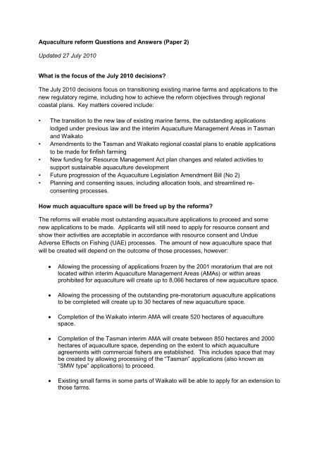 Aquaculture reform Questions and Answers (Paper 2) - Ministry of ...