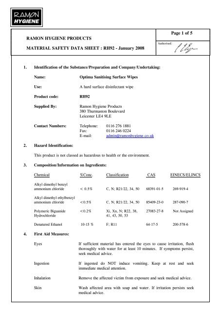 COSHH - Safety data sheet - Futures Supplies & Support Services
