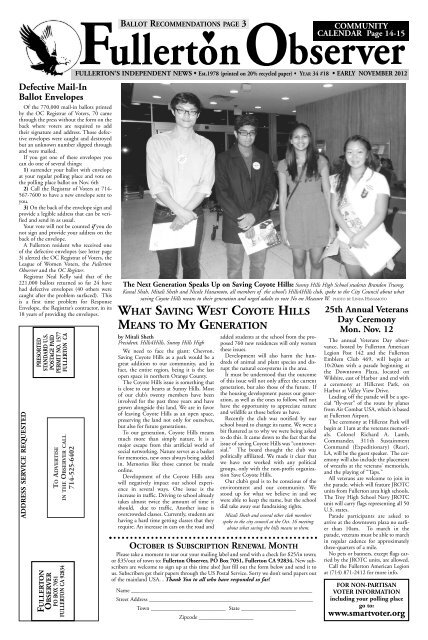 EARLY NOVEMBER 2012 The - Fullerton Observer