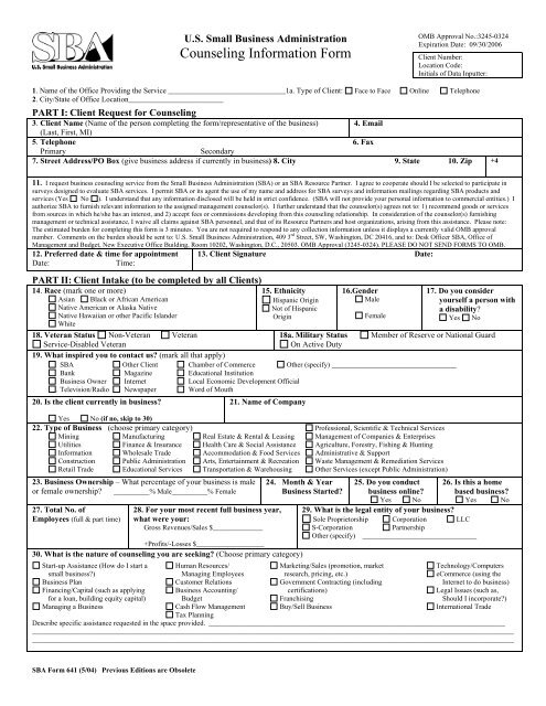 Counseling Information Form
