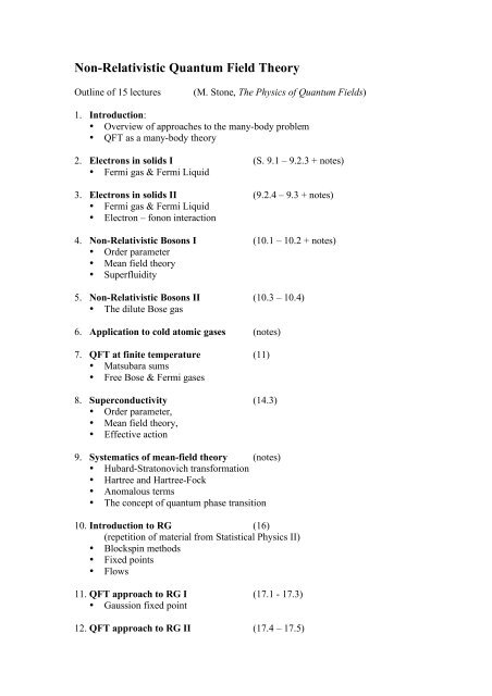Non-Relativistic Quantum Field Theory Non-Relativistic Quantum Field Theory