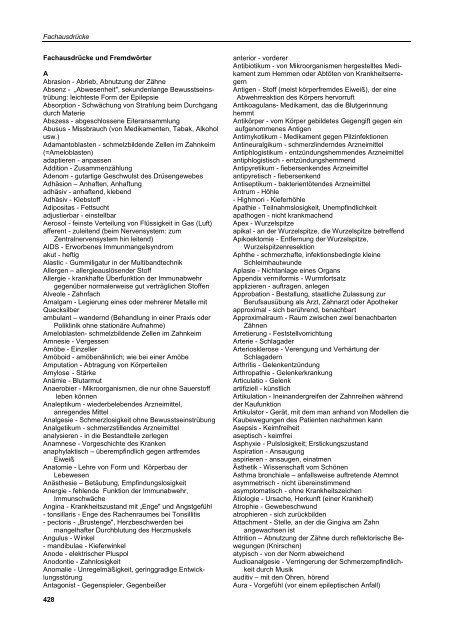 Fachbegriffe - Zahnmedizinische Fachangestellte