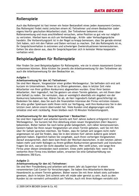 Rollenspiele Beispielaufgaben für Rollenspiele