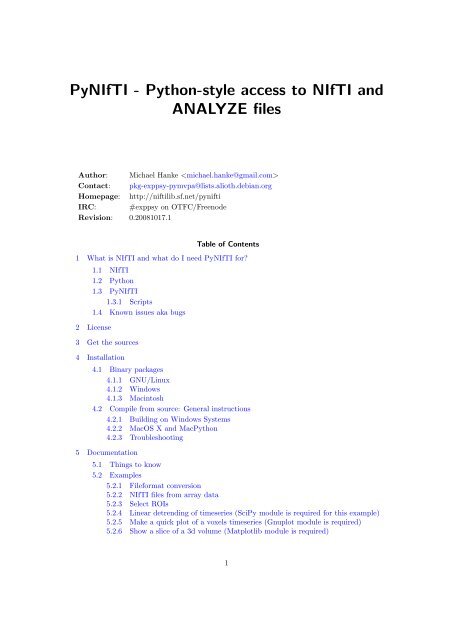 PyNIfTI - NIfTI Libraries - SourceForge