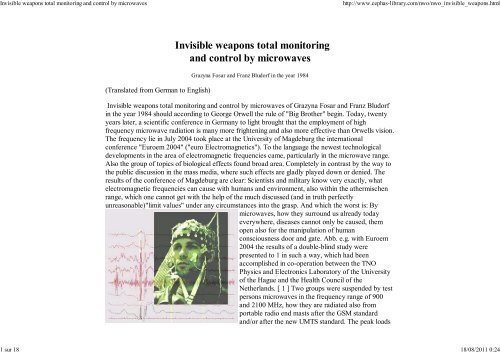 Invisible weapons total monitoring and control by microwaves