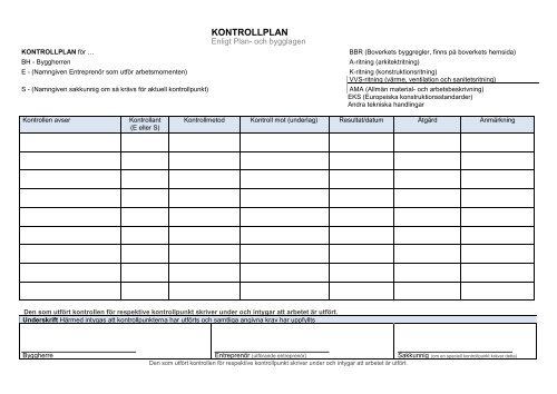 KONTROLLPLAN Enligt Plan-