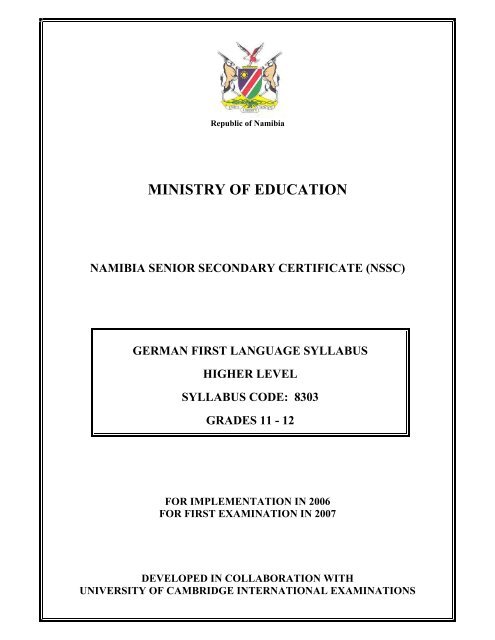 ministry of education namibia senior secondary certificate ... - NIED