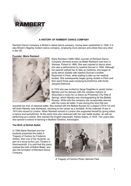 History of Rambert - Rambert Dance Company