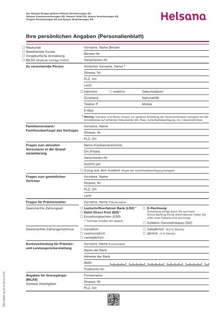 Ihre persönlichen Angaben (Personalienblatt) - Helsana