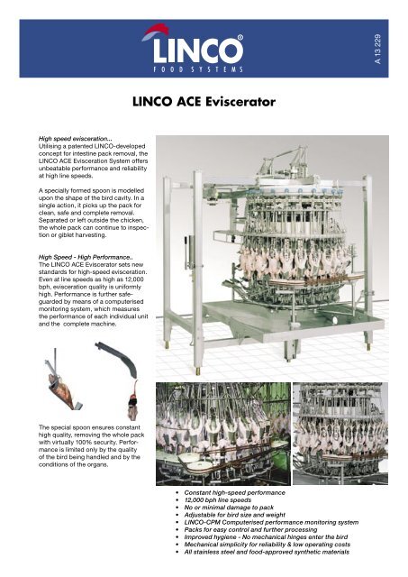 LINCO ACE Eviscerator - BAADER Food Processing Machinery