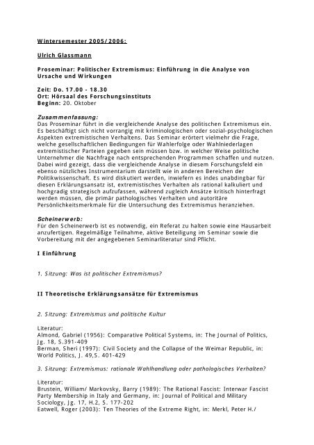 Politischer Extremismus: Einführung in die Analyse von Ursache ... Politischer Extremismus: Einführung in die Analyse von Ursache ...