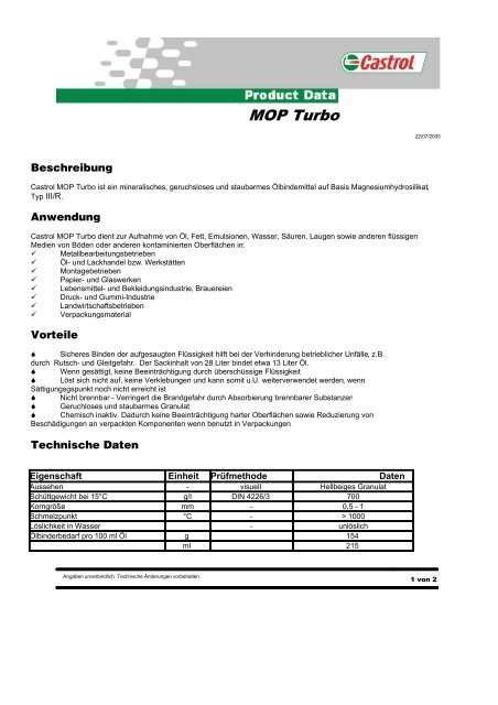 Industrial PDS - By Language - Castrol - PDS & MSDS Search