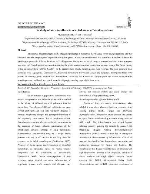 A study of air microflora in selected areas of Visakhapatnam