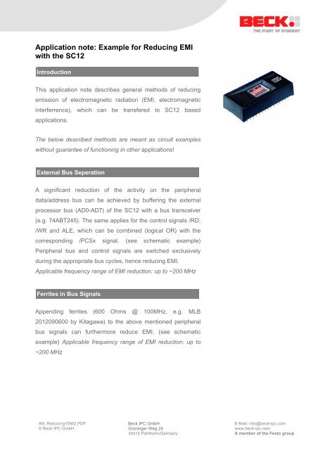 Example for Reducing EMI with the SC12 - Beck IPC Gmbh