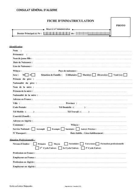 Demande et de renouvellement d'immatriculation consulaire