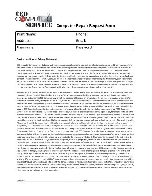 Computer Repair Request Form