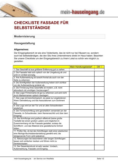checkliste fassade für selbstständige - Mein Hauseingang checkliste fassade für selbstständige - Mein Hauseingang