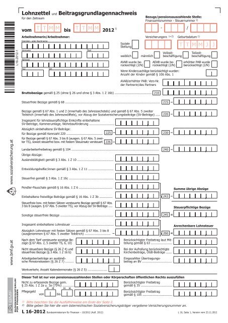 Lohnzettel und Beitragsgrundlagennachweis TTMMTTMMTTMMJJ