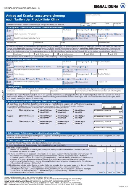 Signal_Iduna_Klinik Produktlinie Antrag - Versicherungen Online