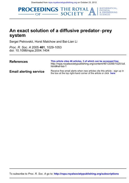 An Exact Solution Of A Diffusive Predator Prey System