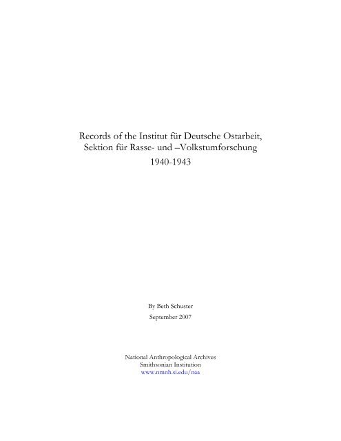 Records of the Institut für Deutsche Ostarbeit, Sektion für Rasse- und ...