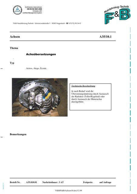 Achsen A35/10.1 - F&B Nutzfahrzeug-Technik