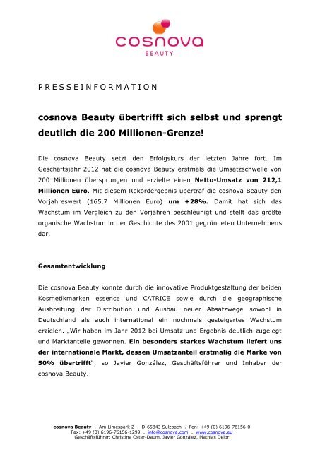 cosnova Beauty übertrifft sich selbst und sprengt deutlich die 200 ...