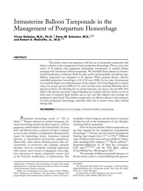 Intrauterine Balloon Tamponade in the Management of Postpartum ...