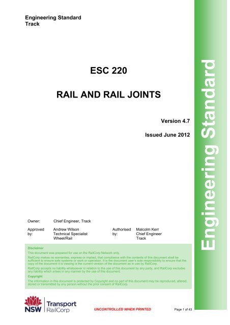 ESC 220 RAIL AND RAIL JOINTS - Railcorp Engineering Internet
