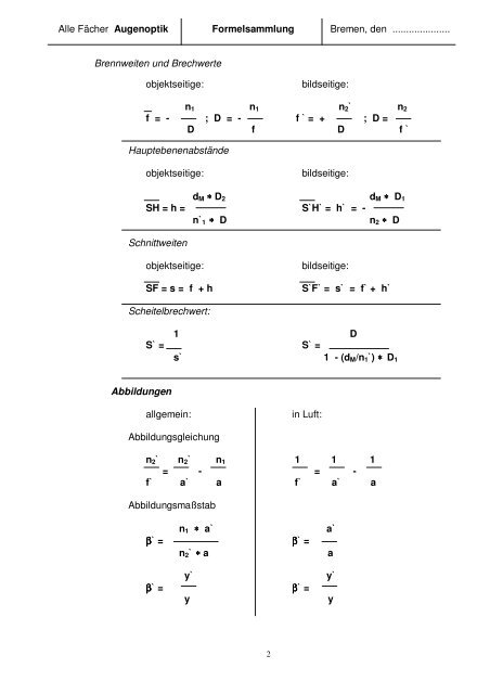 Alle Fächer Augenoptik