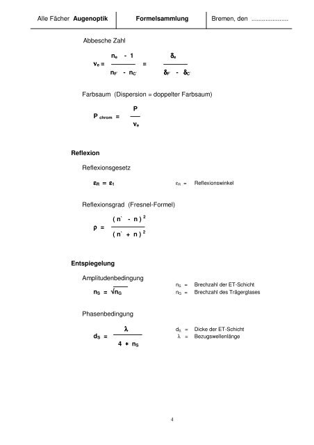 Alle Fächer Augenoptik
