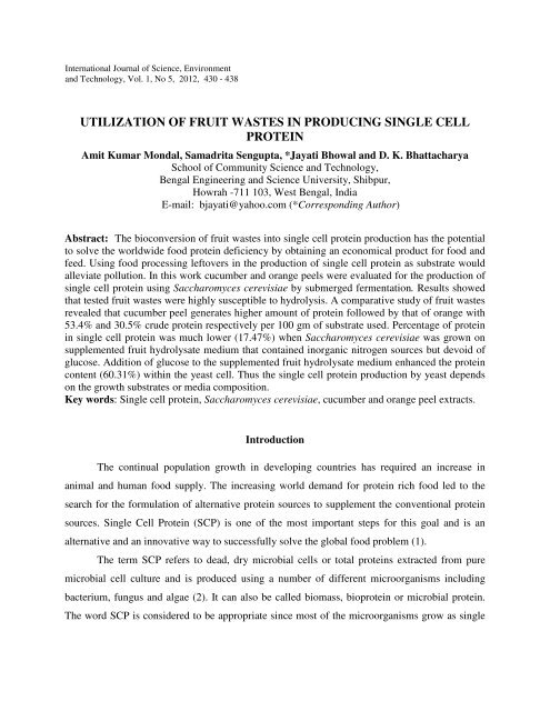 utilization of fruit wastes in producing single cell protein