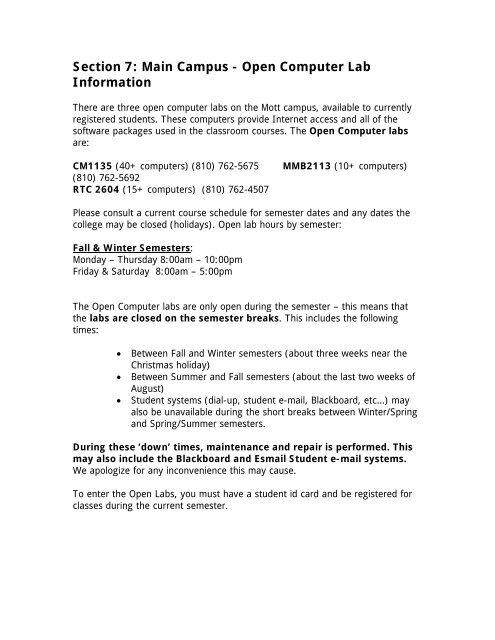 Campus - Open Computer Lab Information - Mott Community College