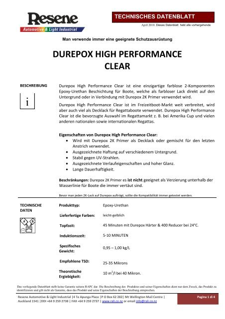 Durepox HPClear - Veneziani Yacht Paints