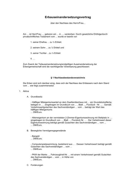 Erbauseinandersetzungsvertrag - FamErb.de