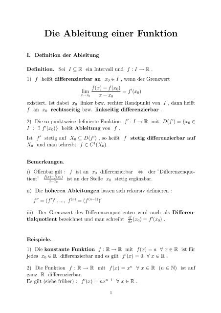 Die Ableitung einer Funktion
