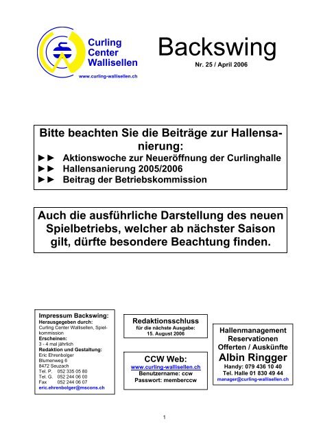 Backswing Nr. 25 - April 2006 - Curling Center Wallisellen